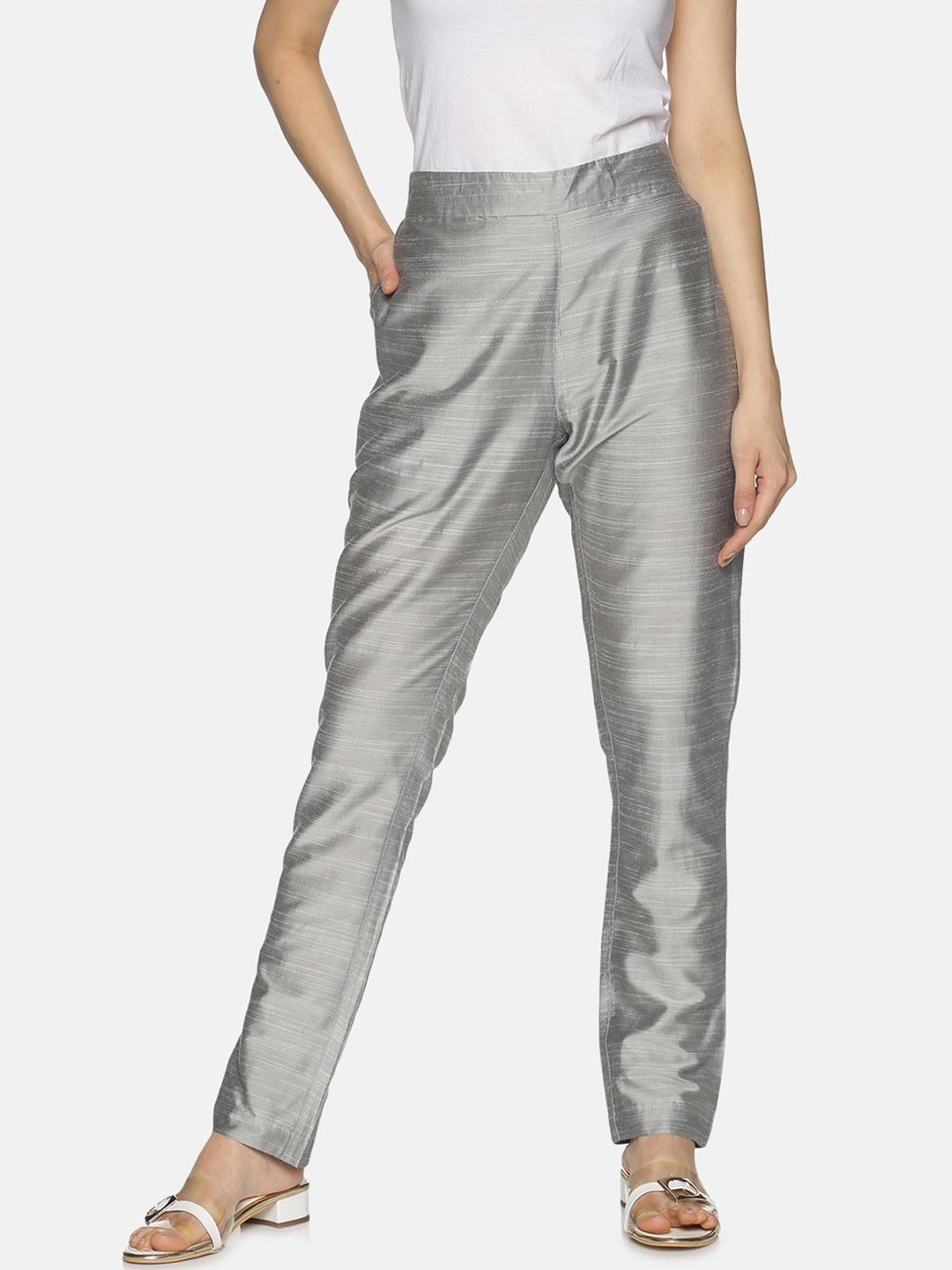 Buy Saffron Threads Women Silver Toned Original Easy Wash Trousers ...