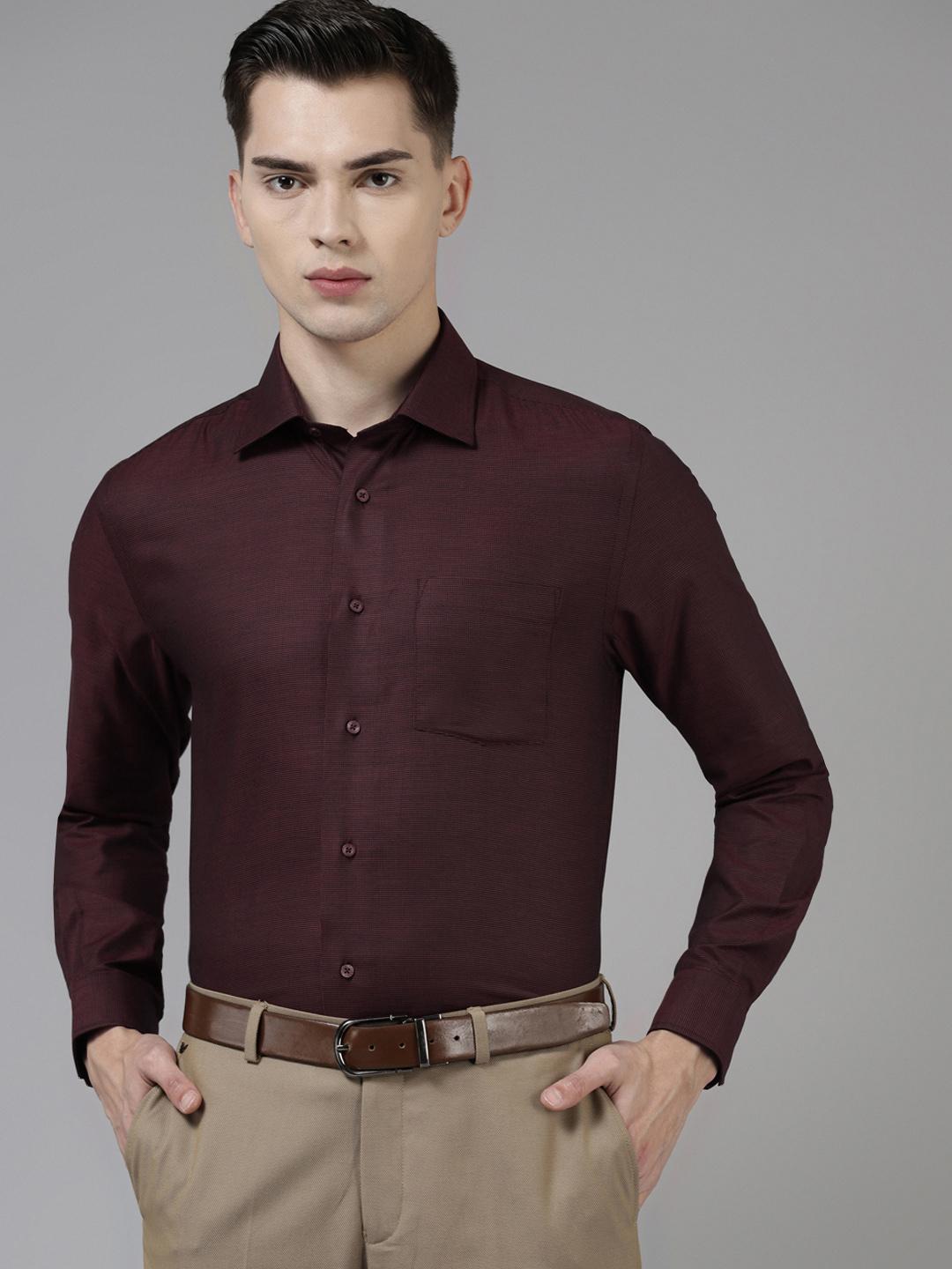 Buy Blackberrys Men Maroon Pure Cotton India Slim Fit Formal Shirt ...