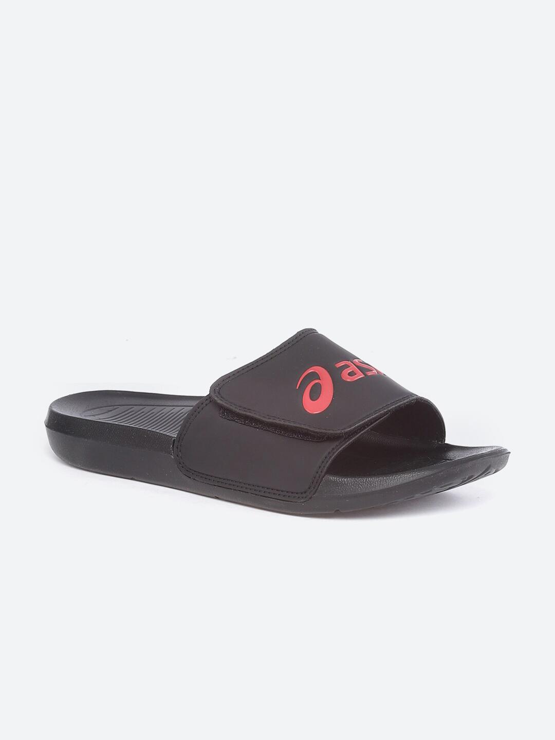 Buy ASICS Unisex Black & Red Printed Sliders AS002 - Flip Flops for ...