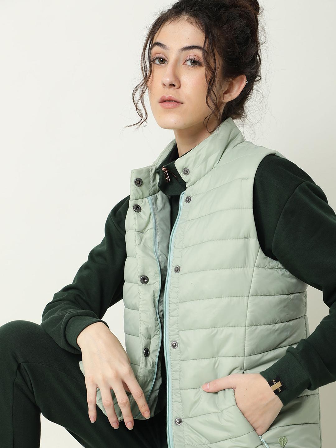 Buy RAREISM Women Sea Green Checked Puffer Jacket - Jackets for Women ...