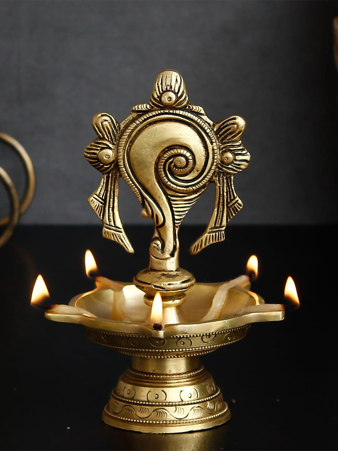 Buy ECraftIndia Gold Toned Shankha Handcrafted Diya With 5 Wicks ...