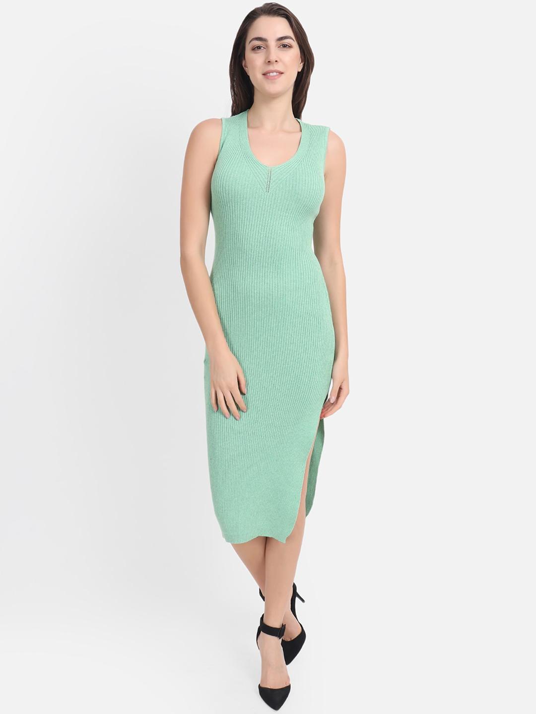 Buy JoE Hazel Green Pure Cotton Bodycon Midi Dress - Dresses for Women ...