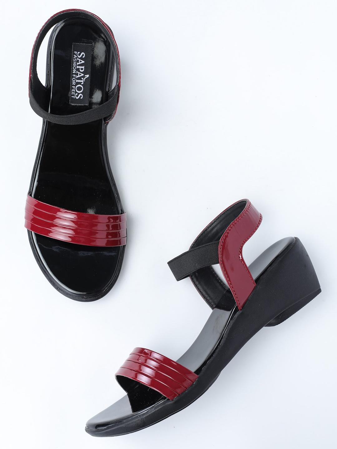 Buy SAPATOS Maroon Striped Wedge Sandals - Heels for Women 15909410 ...