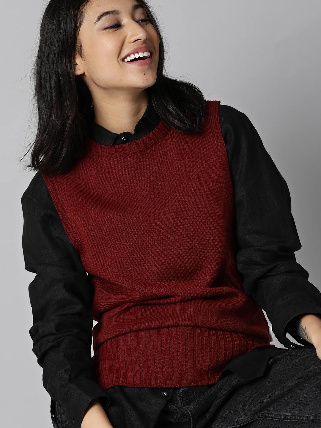 Buy RAREISM Women Red Acrylic Sweater Vest - Sweaters for Women ...