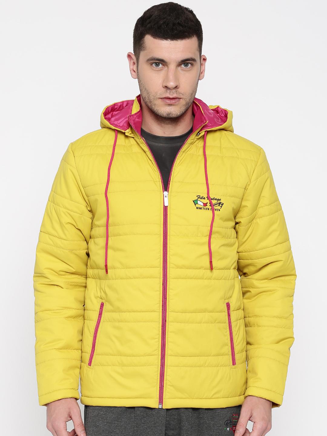 Buy FILA Yellow Hooded Puffer Jacket - Jackets for Men 1593405 | Myntra