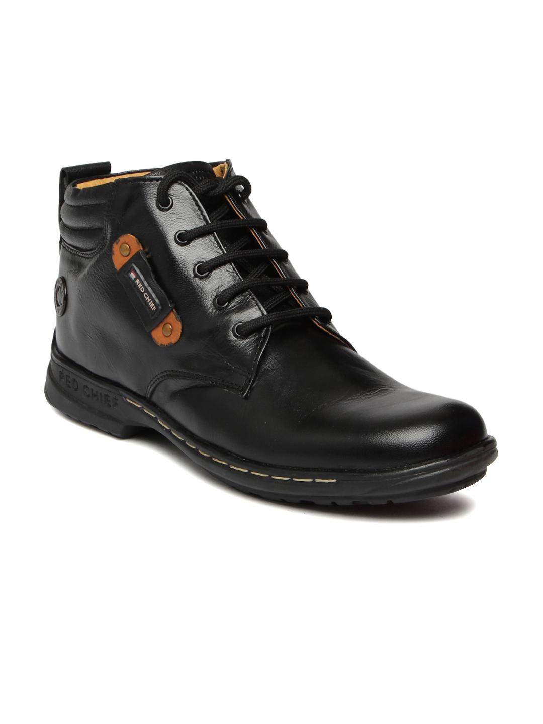 Buy Red Chief Men Black Solid Mid Top Leather Derby Casual Shoes ...