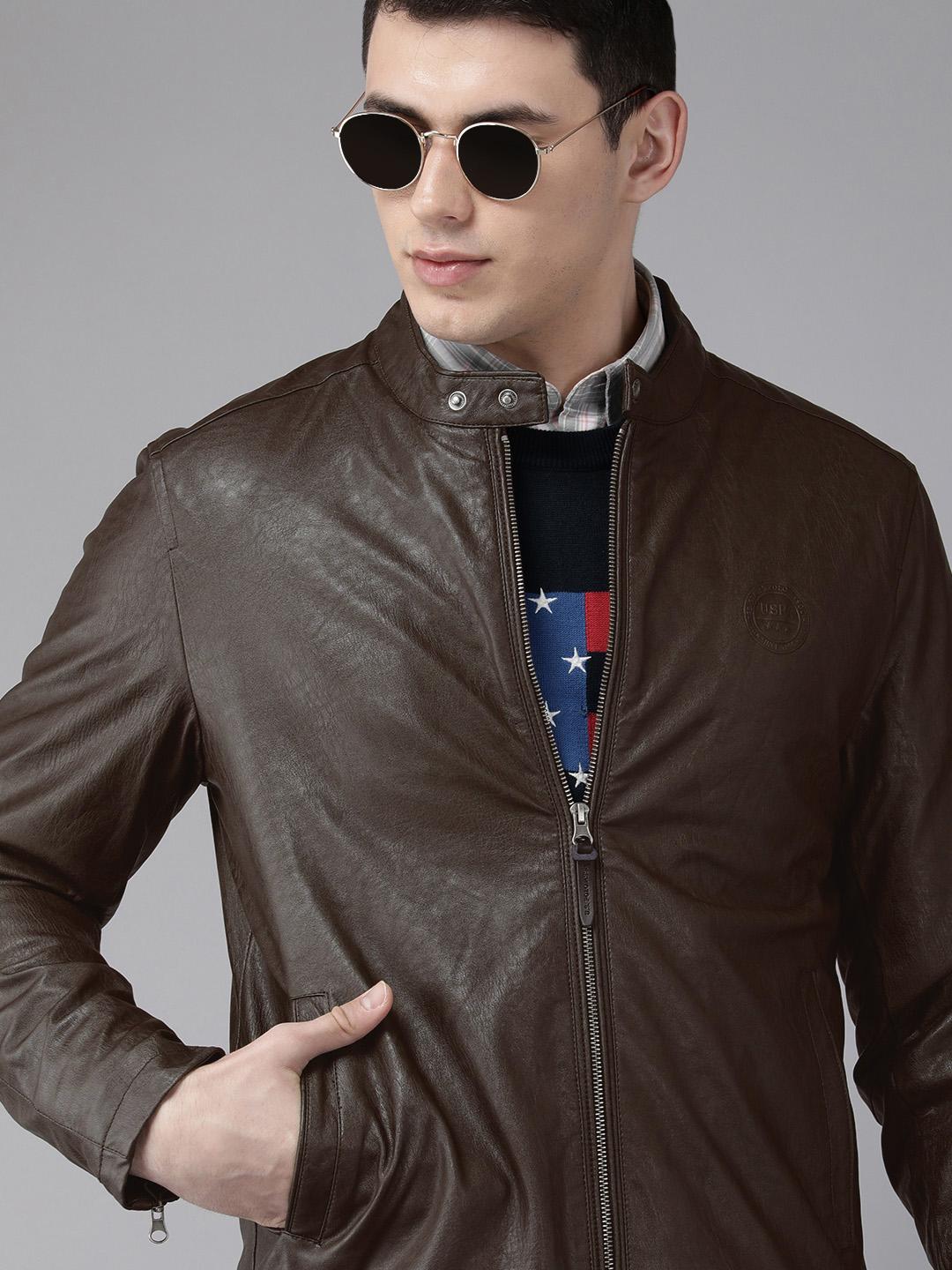 Buy U S Polo Assn Men Coffee Brown Biker Jacket - Jackets for Men ...