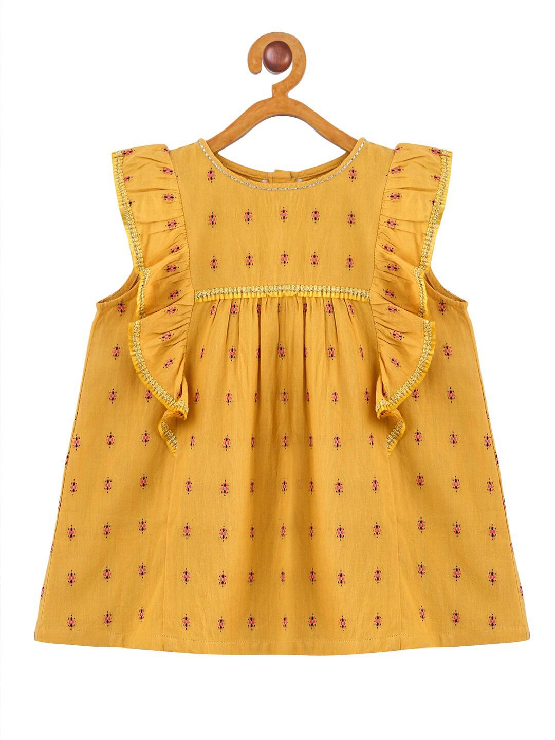 Buy Miyo Girls Mustard Yellow Pure Cotton A Line Top - Tops for Girls ...