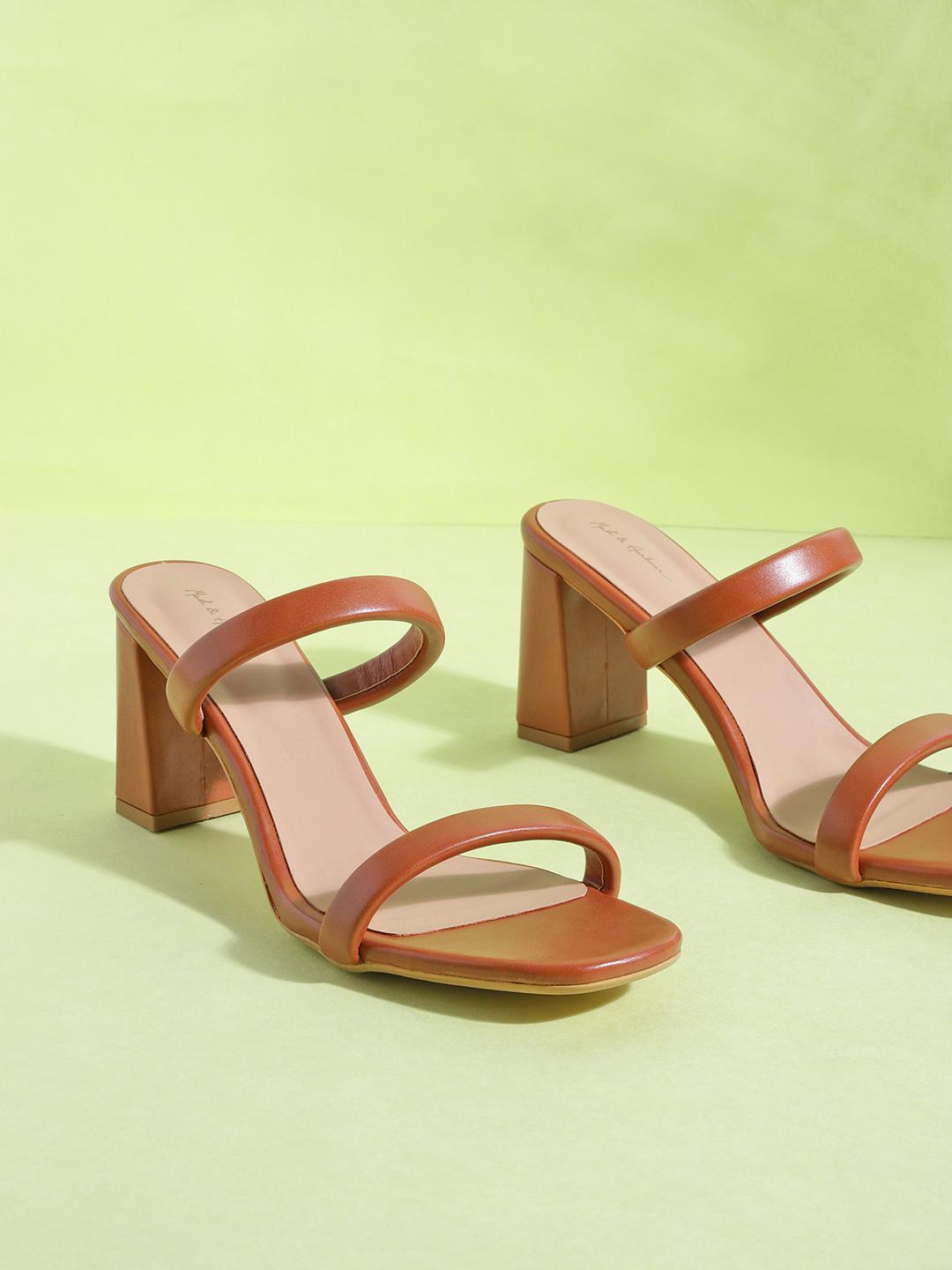 Buy Mast & Harbour Women Brown Solid Block Heel Sandals - Heels for ...