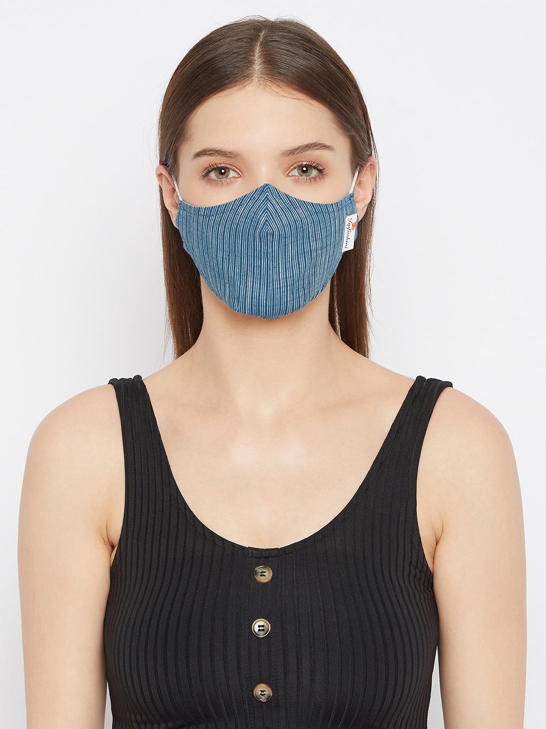 Buy Imfashini Women Blue & White Striped 2 Ply Reusable Cotton Cloth ...