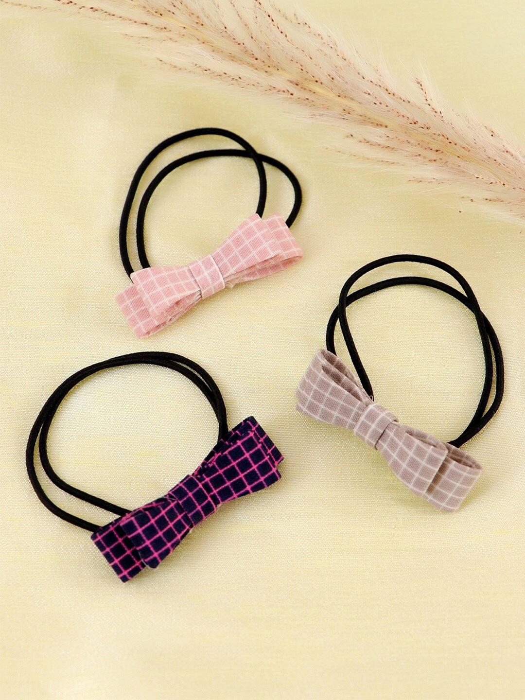 Buy Crunchy Fashion Women Set Of 3 Pink & Navy Blue Ponytail Holders ...