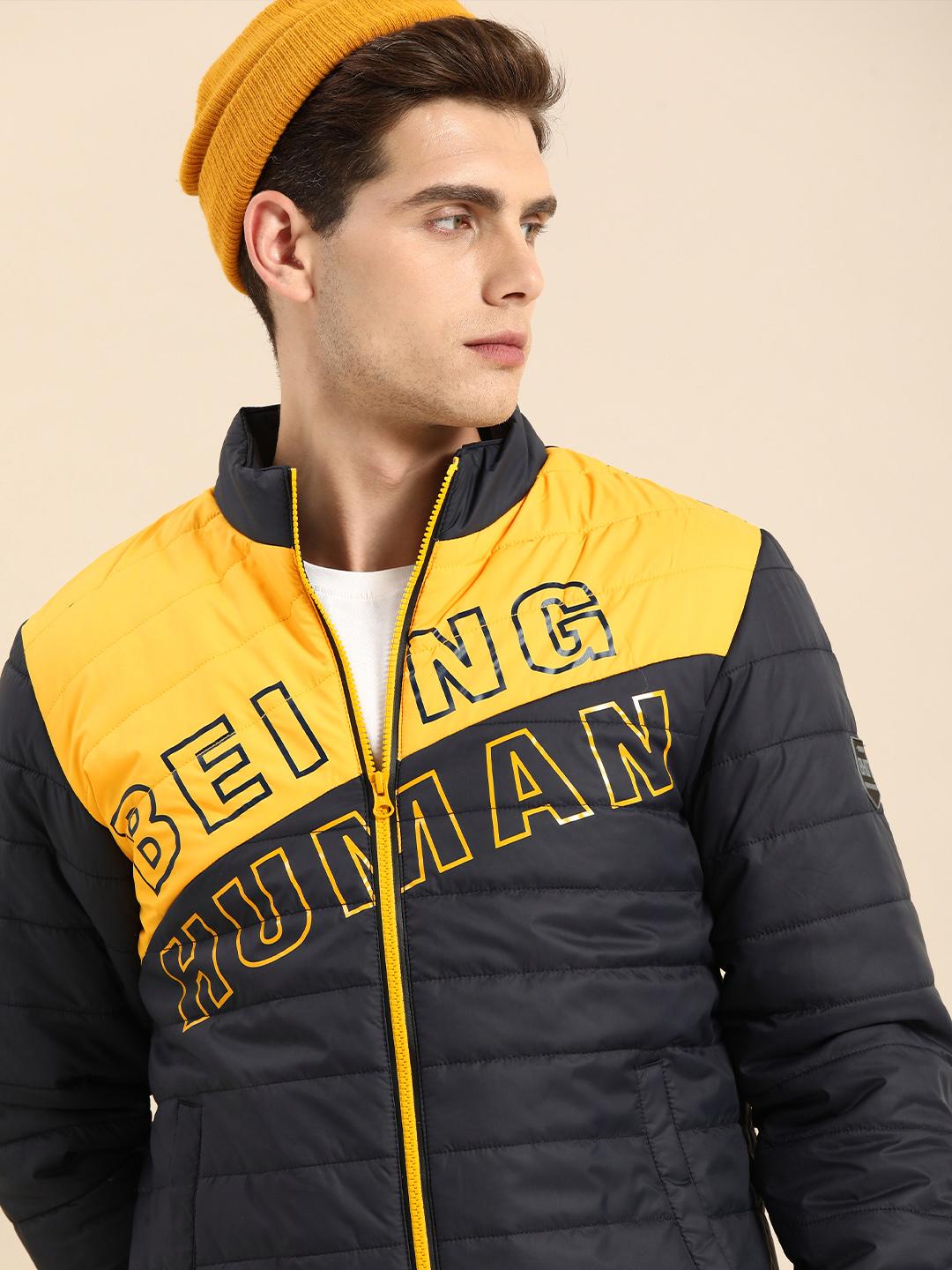 Buy Being Human Men Navy Blue Brand Logo Lightweight Padded Jacket ...