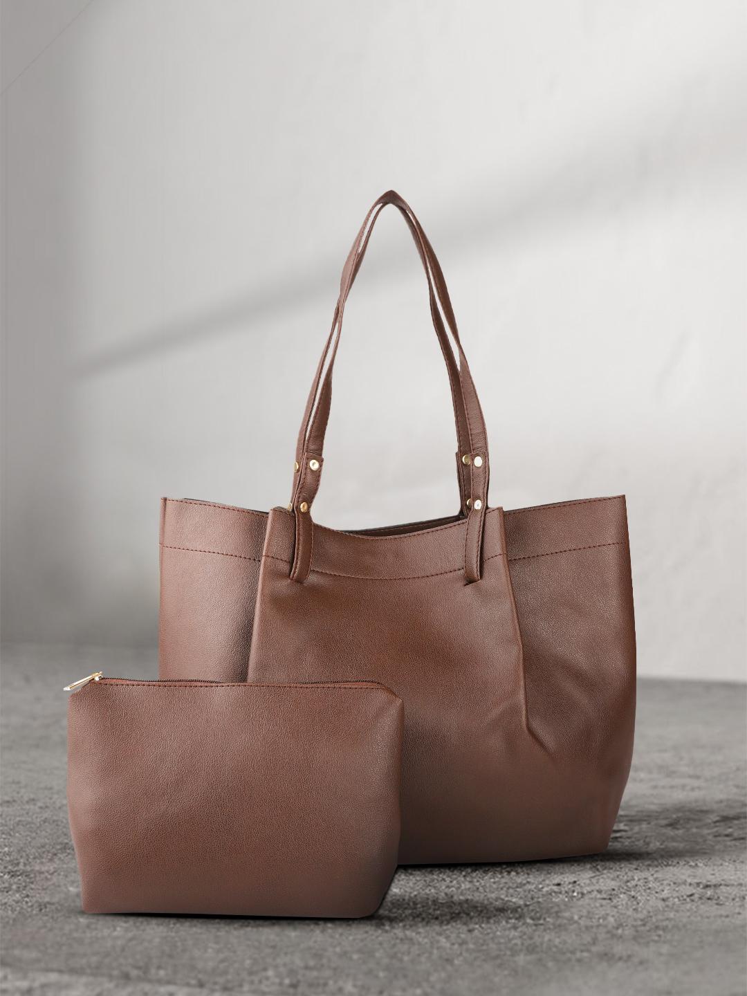 Buy Ether Coffee Brown Solid Structured Shoulder Bag With Pouch ...