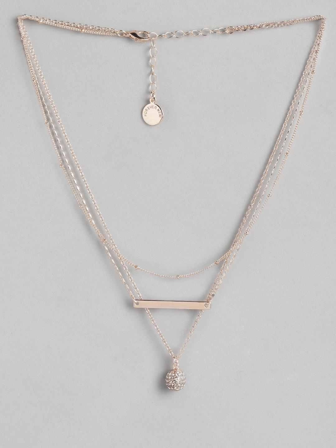 Buy Forever New Rose Gold Plated Esra Pave Circle Bar Layered Chain ...