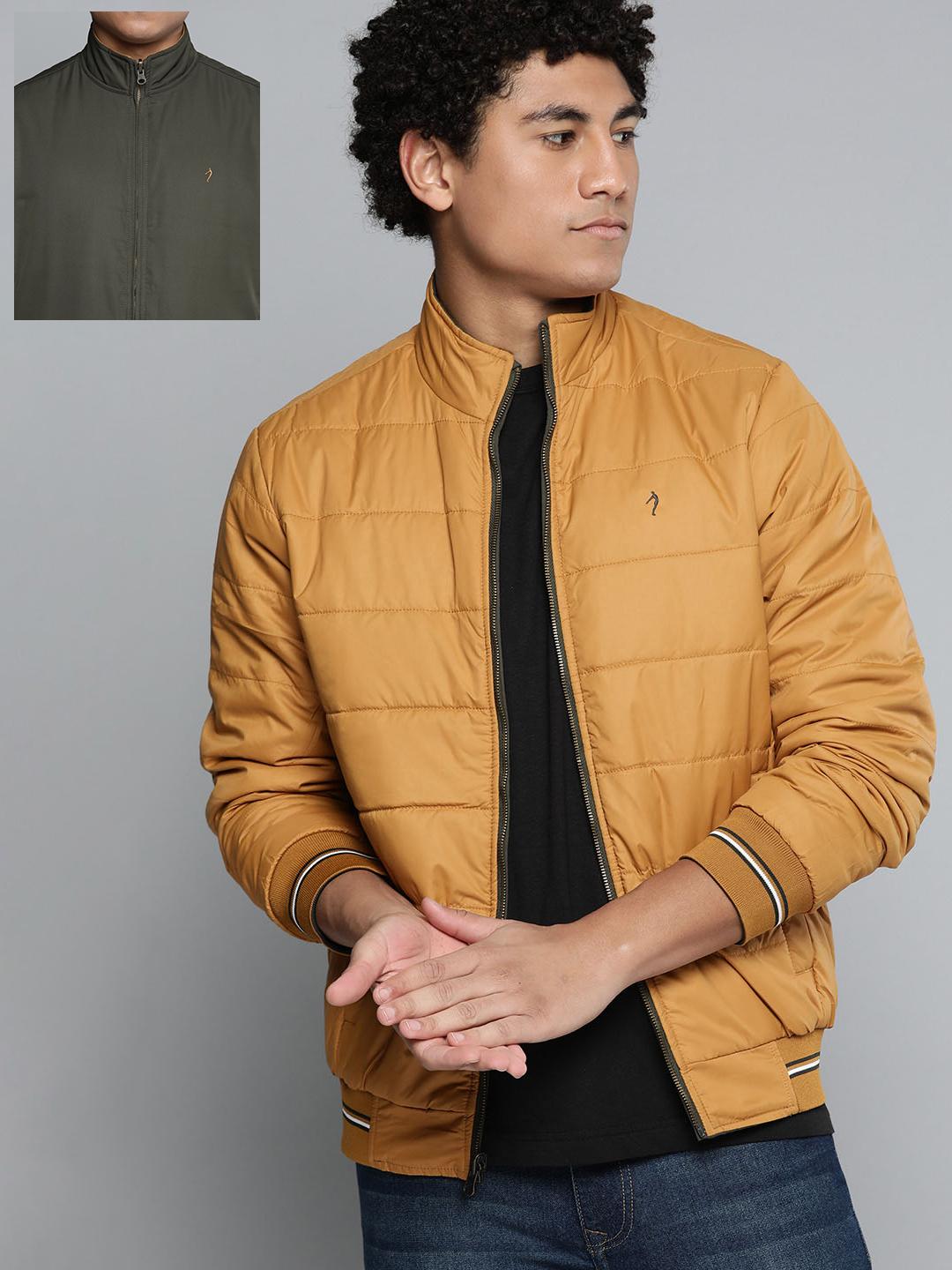 Buy Indian Terrain Men Mustard Yellow Reversible Bomber Jacket ...