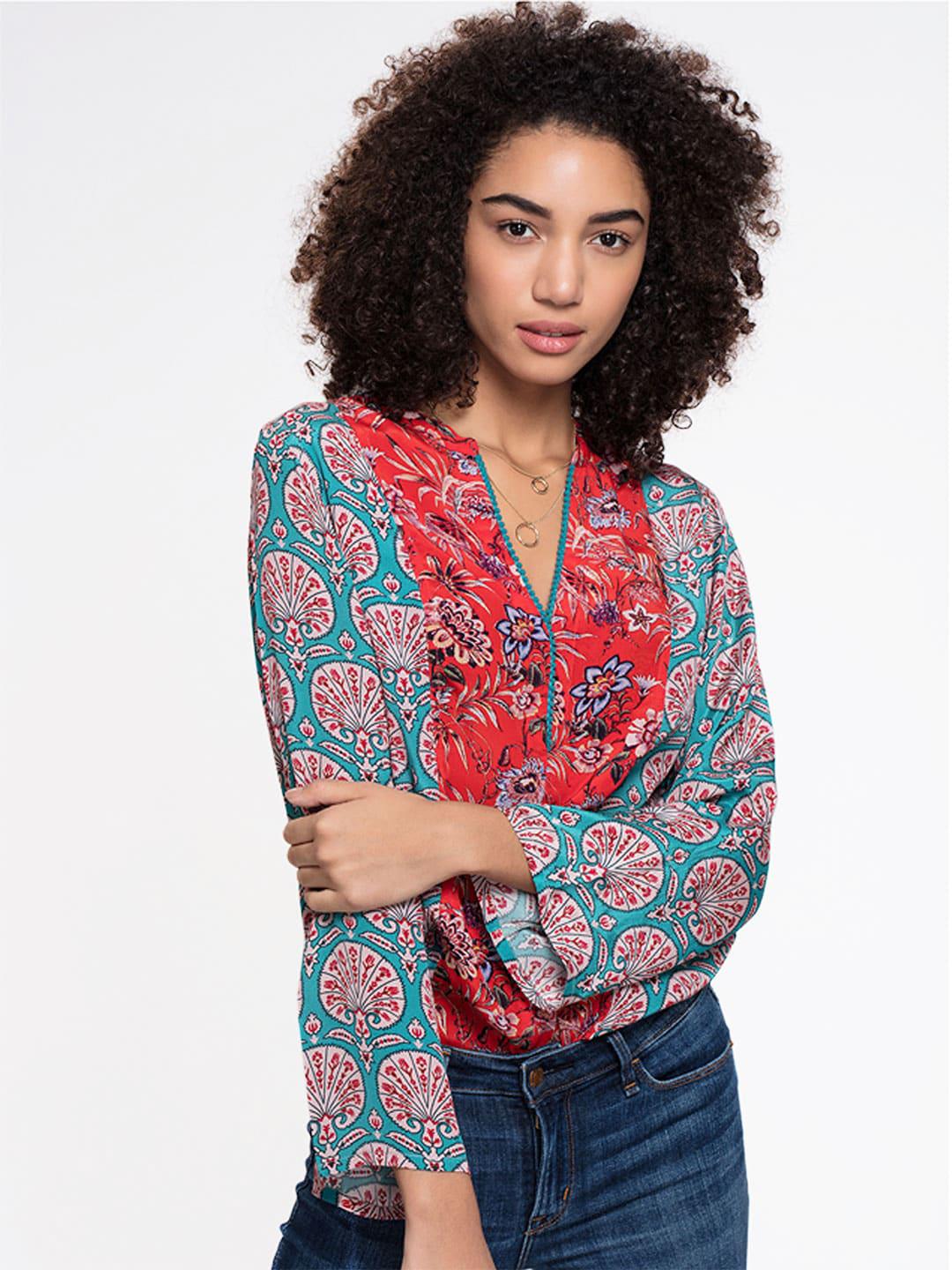 Buy SHAYE Teal Blue & Rust Red V Neck Tunic - Tops for Women 16156712 ...
