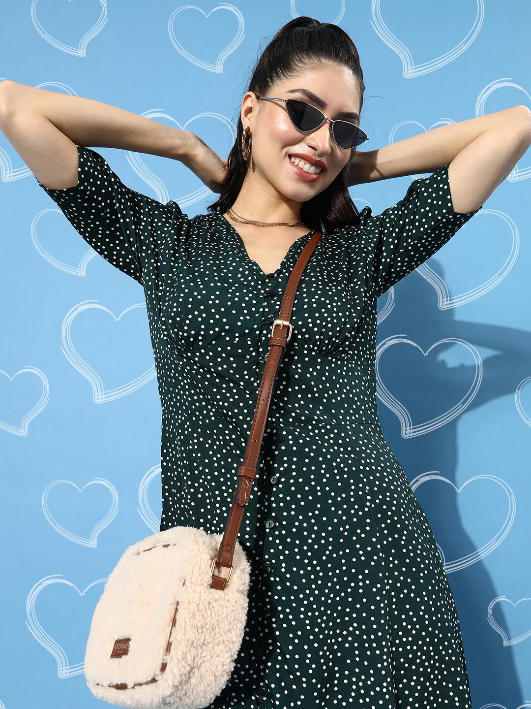 Buy PlusS Women Gorgeous Green Polka Dotted Dress - Dresses for Women ...