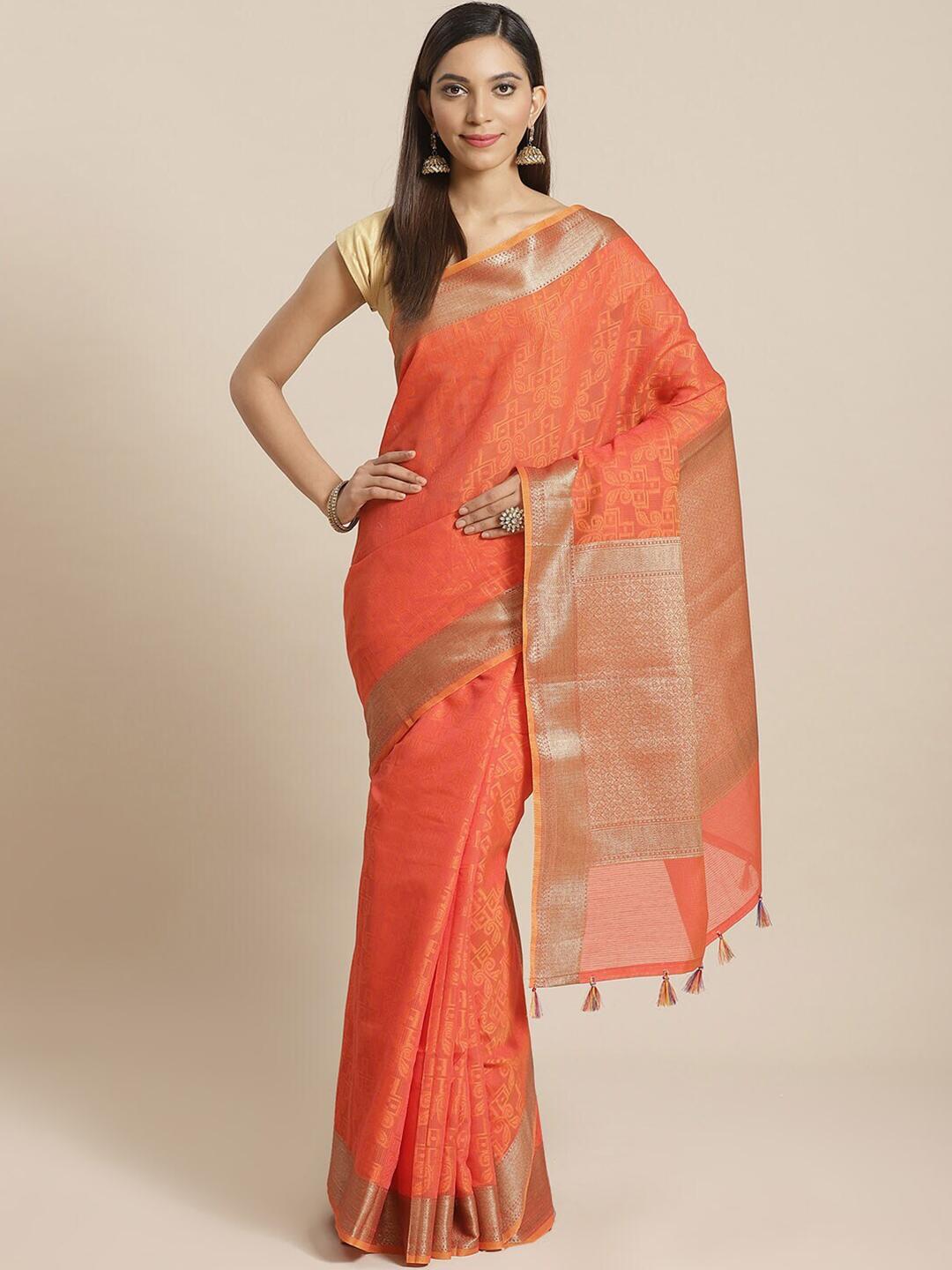 Buy Saranee Women Rust Woven Design Banarasi Saree - Sarees for Women ...