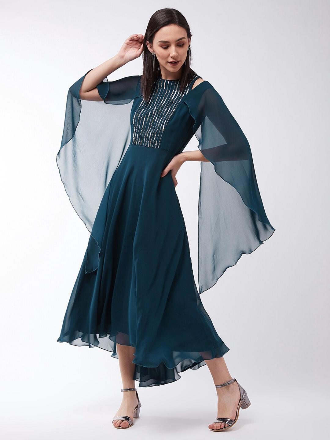 Buy Miss Chase Teal Embellished Georgette Maxi Dress - Dresses for ...