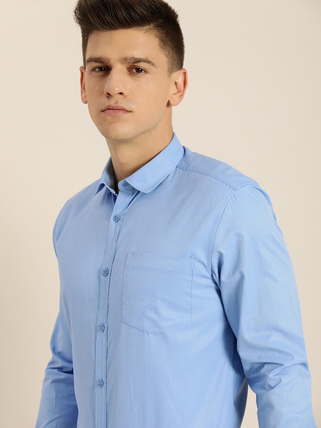 Buy INVICTUS Men Light Blue Self Design Slim Fit Semiformal Shirt ...