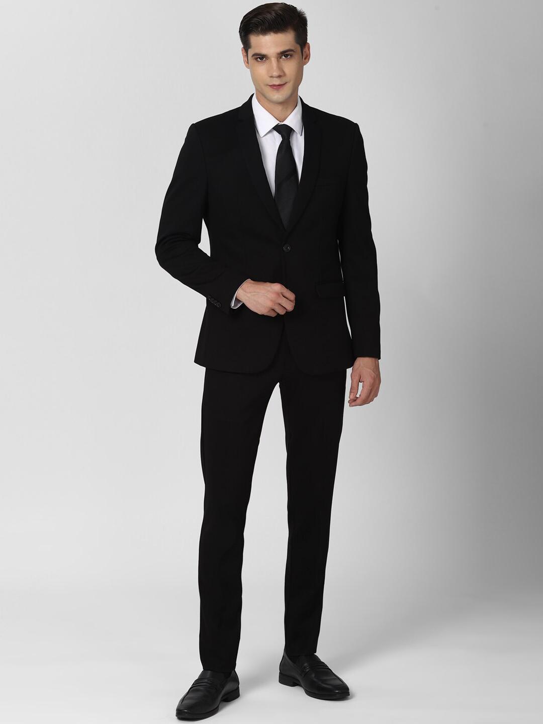 Buy Peter England Elite Men Black Solid Single Breasted Slim Fit 2 ...
