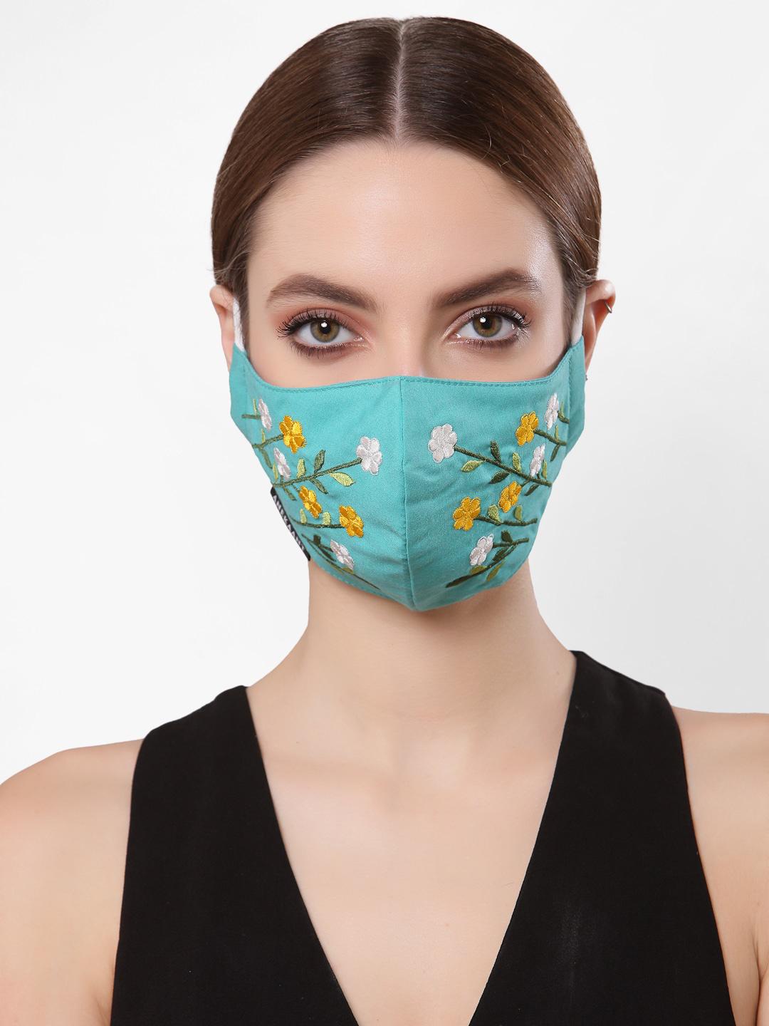 Buy Anekaant Women Turquoise Blue & Yellow Embroidered 3 Ply Cotton ...