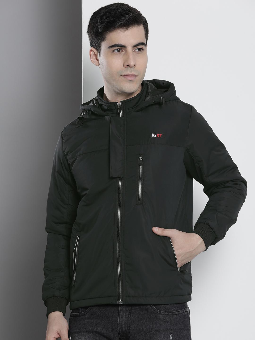 Buy The Indian Garage Co Men Black Hooded Sporty Jacket - Jackets for ...