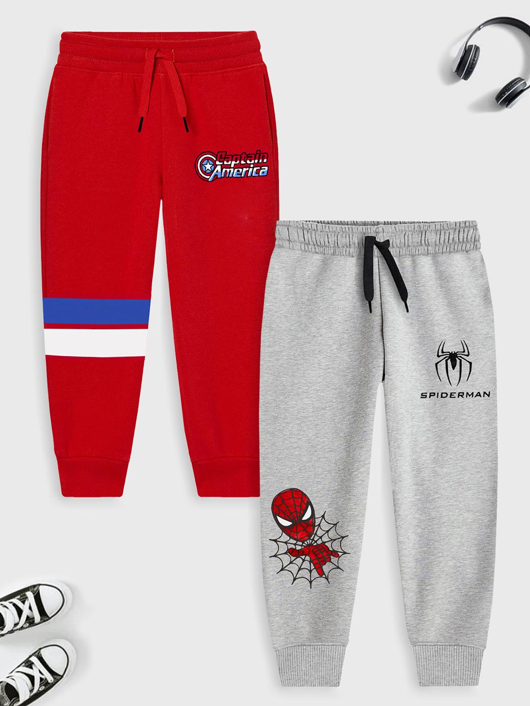 Buy YK Marvel Boys Pack Of 2 Red & Grey Cotton Printed Track Pants ...