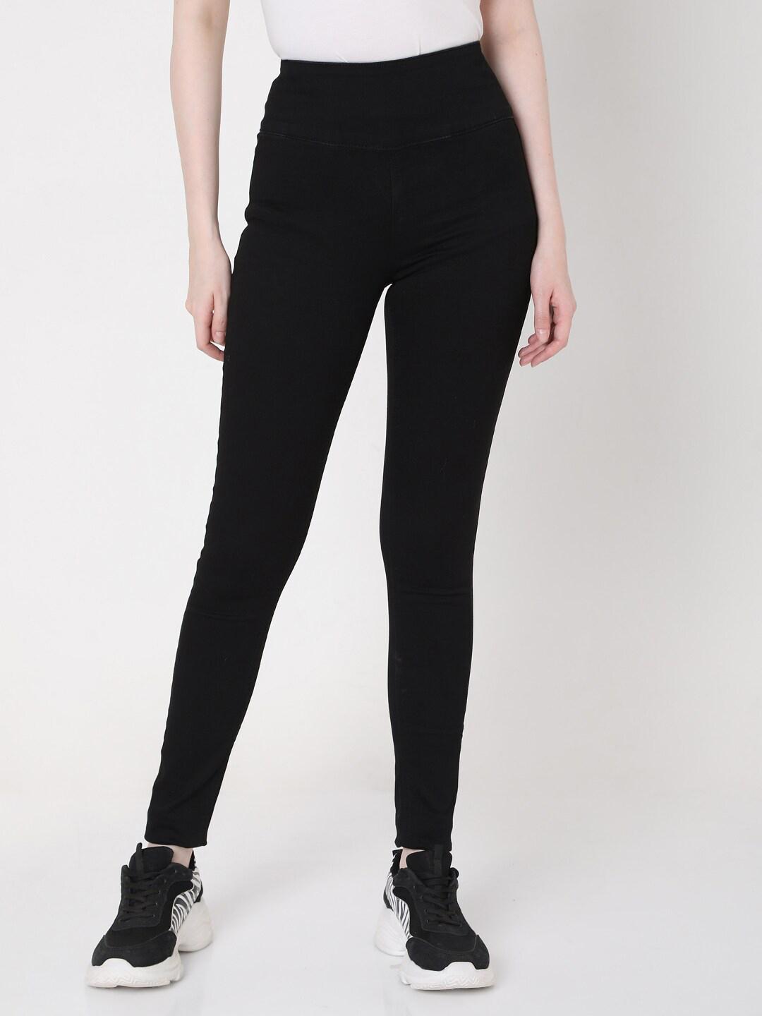 Buy Vero Moda Women Black Solid Skinny Fit Cotton Treggings - Jeggings ...