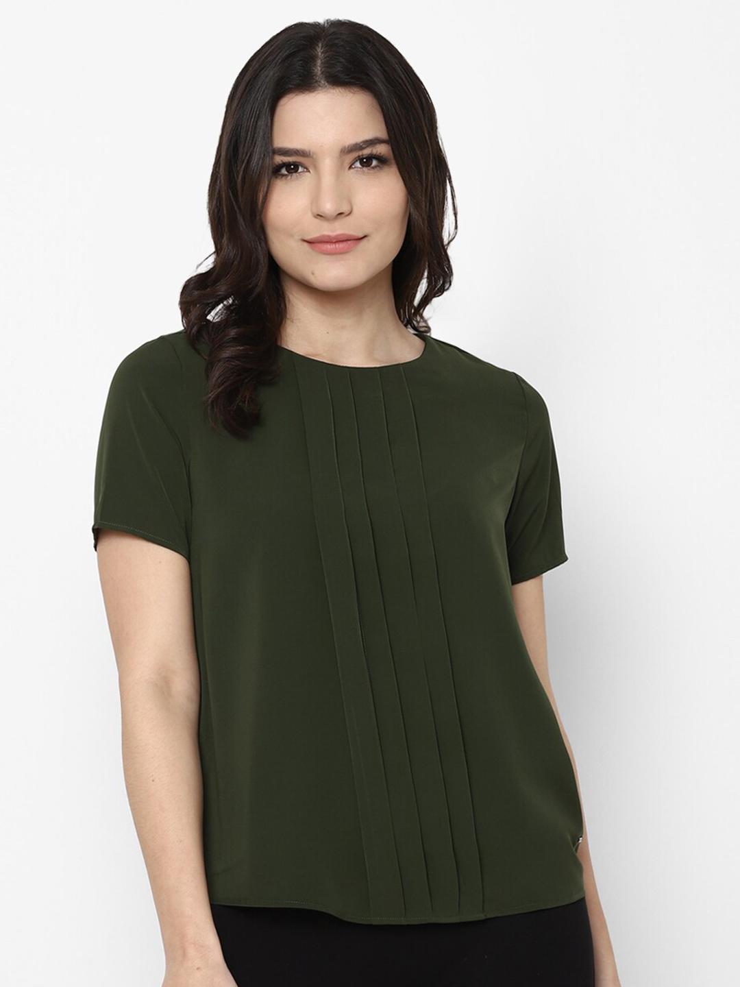 Buy Allen Solly Woman Olive Green Gathered Top - Tops for Women ...