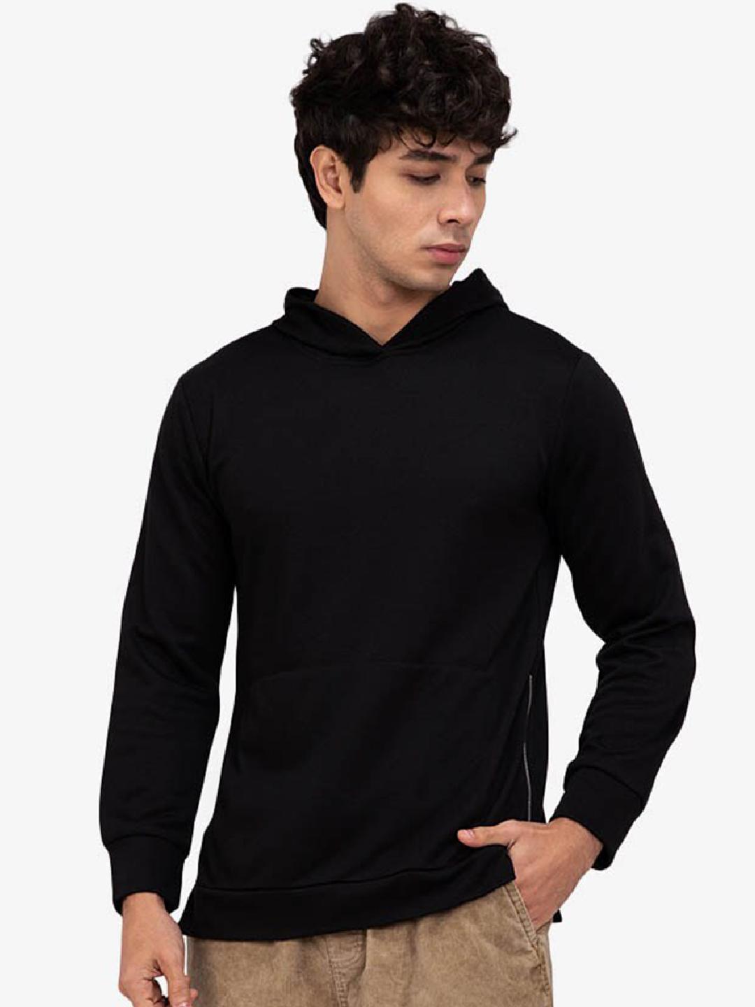 Buy ZALORA BASICS Men Black Side Zipper Hooded Sweatshirt - Sweatshirts ...