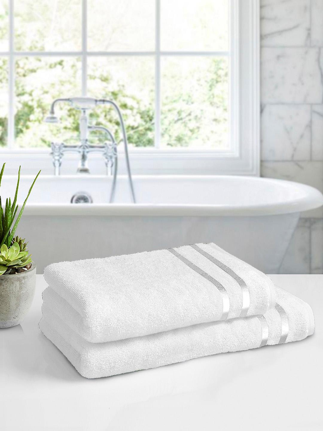 Buy Story@home White Pack Of 2 450GSM Pure Cotton Bath Towels - Towel ...