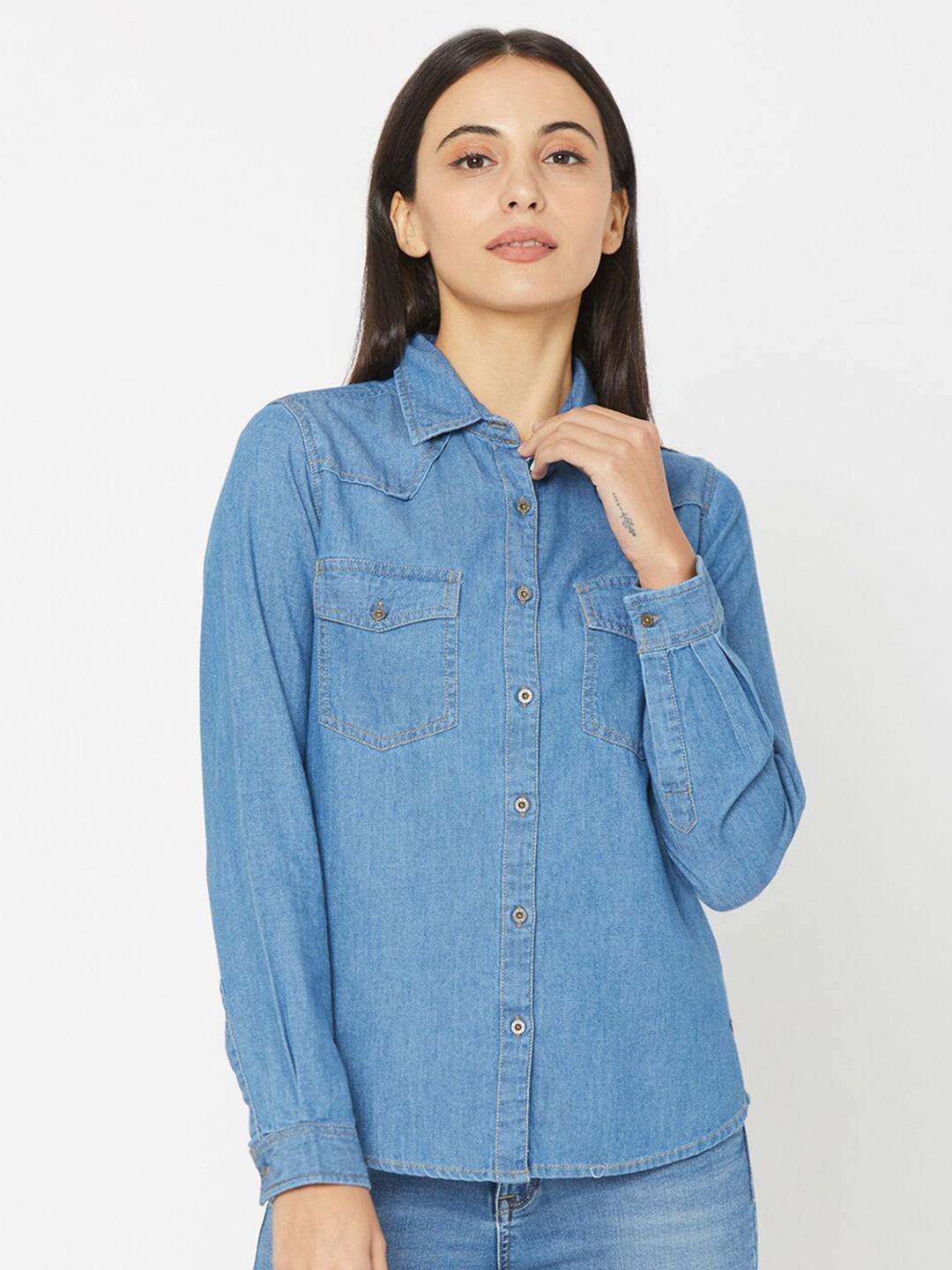 Buy SPYKAR Blue Shirt Style Top - Tops for Women 16432324 | Myntra