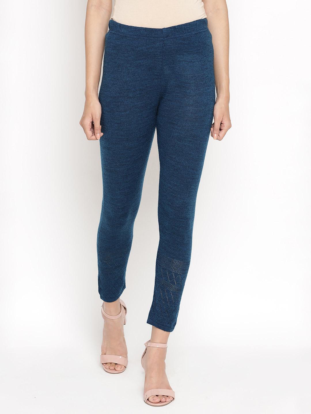 Buy AURELIA Women Blue Solid Acrylic Winter Tights - Tights for Women ...
