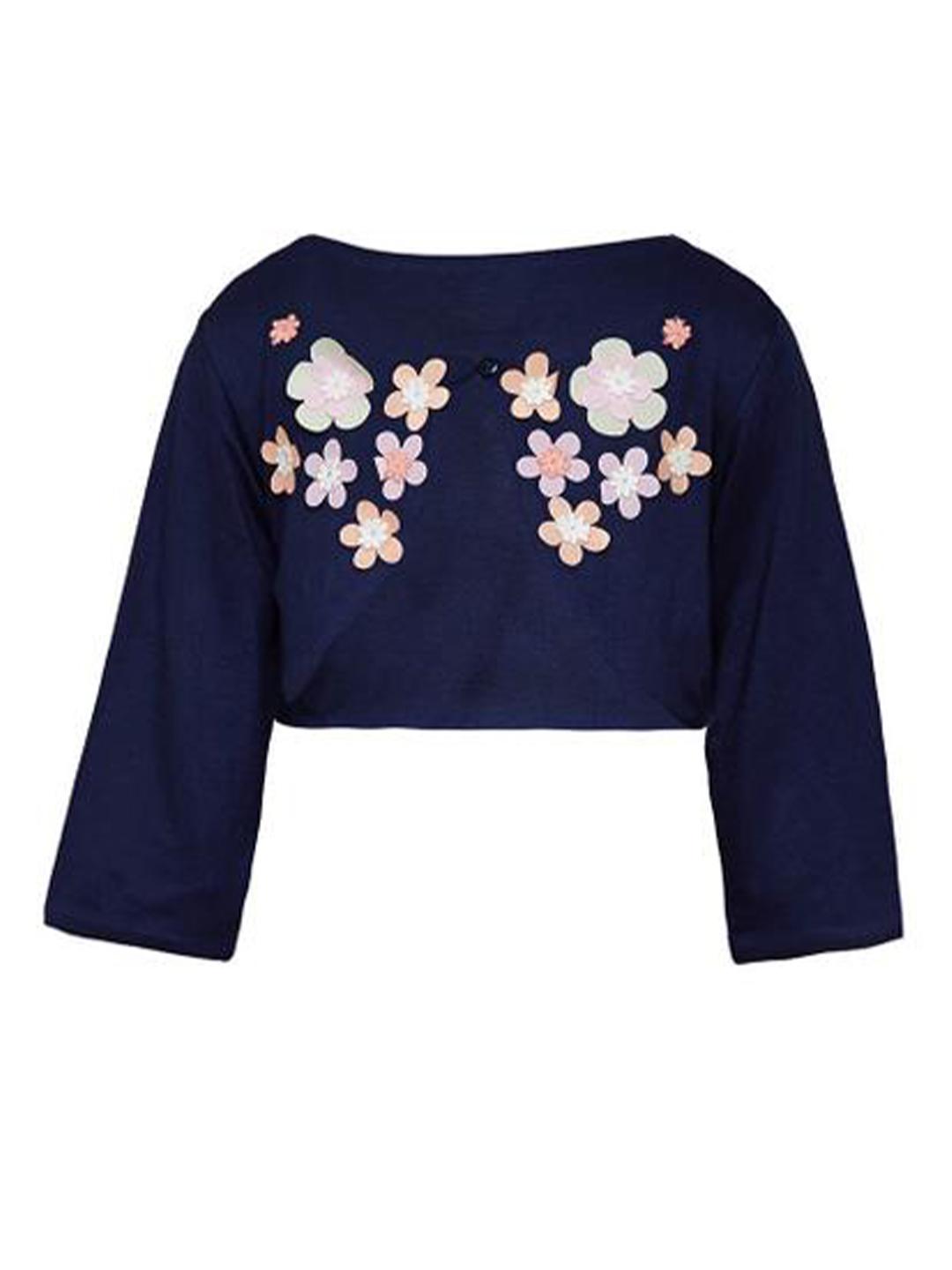 Buy A Little Fable Girls Navy Blue & Pink Printed Crop Button Shrug ...