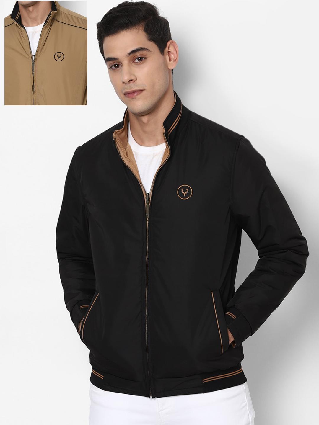Buy Allen Solly Men Black Reversible Bomber With Patchwork Jacket ...