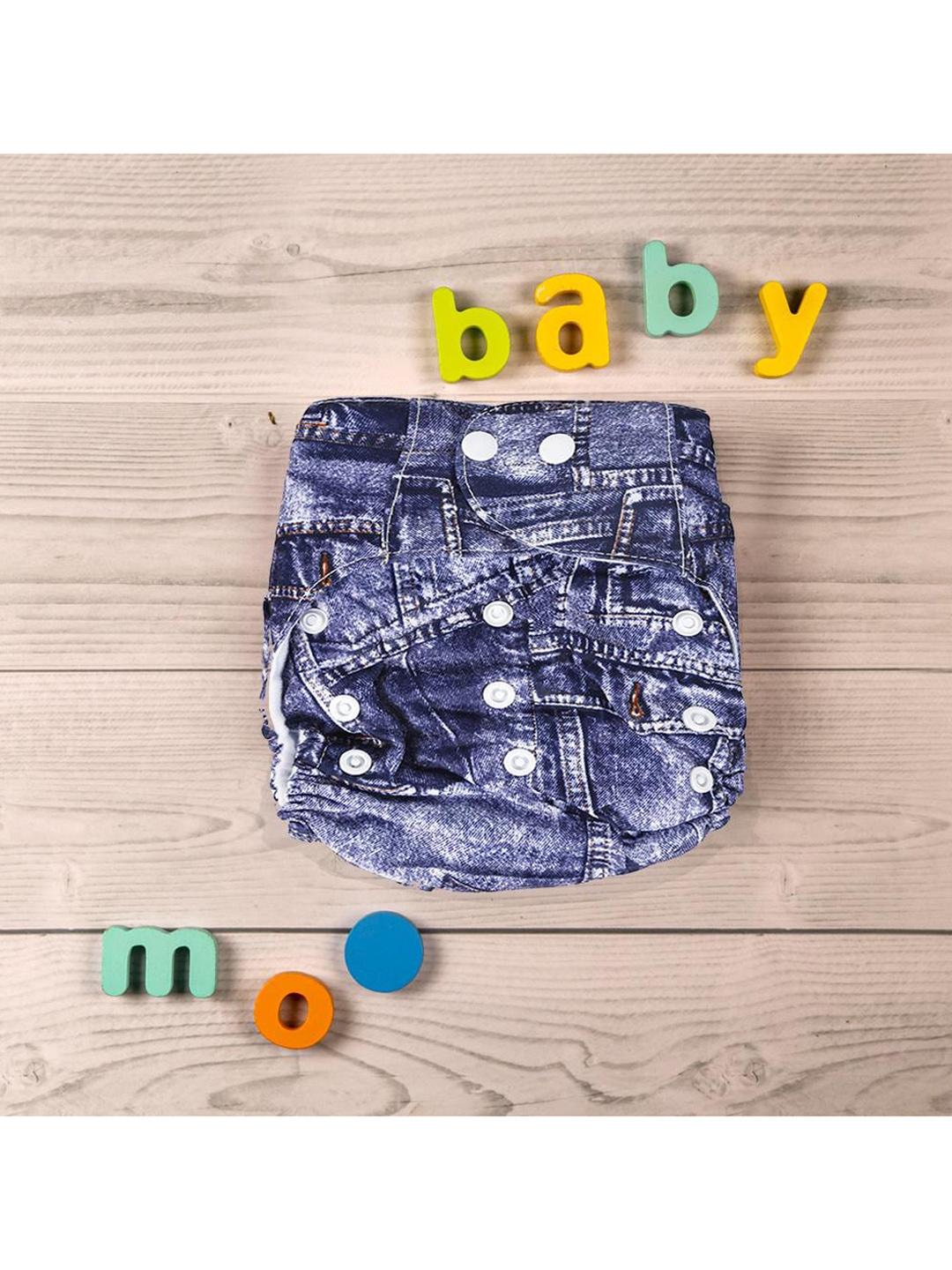 Buy Baby Moo Blue Denim Print Reusable Diaper - Diapers for Unisex Kids ...