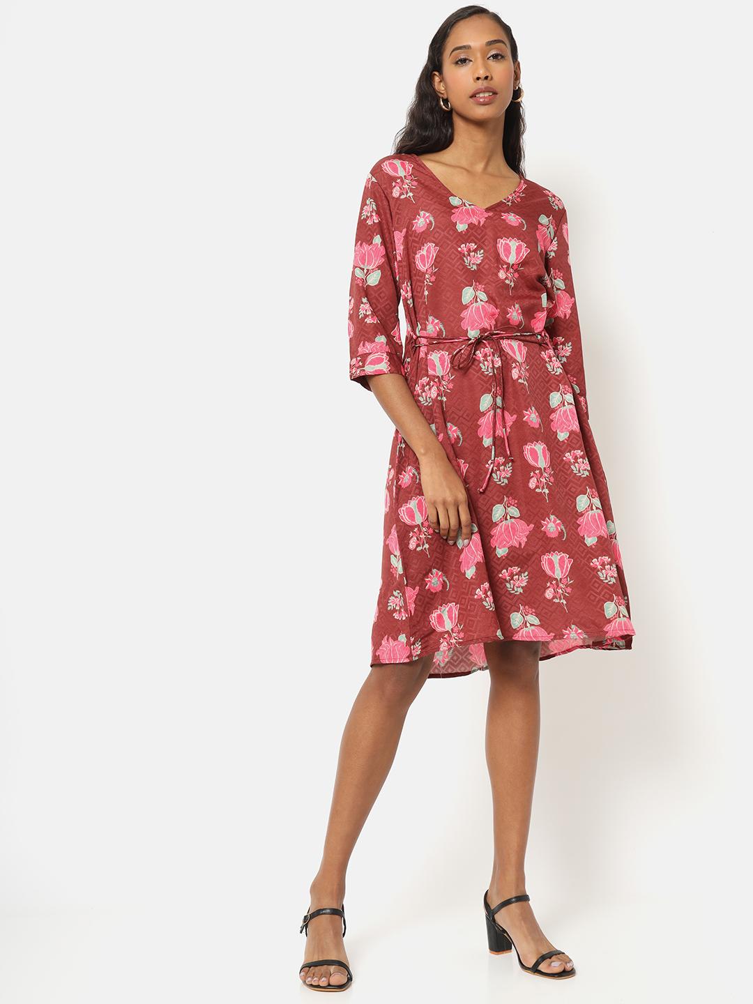 Buy Saaki Peach Coloured & Pink Floral Dress - Ethnic Dresses for Women ...