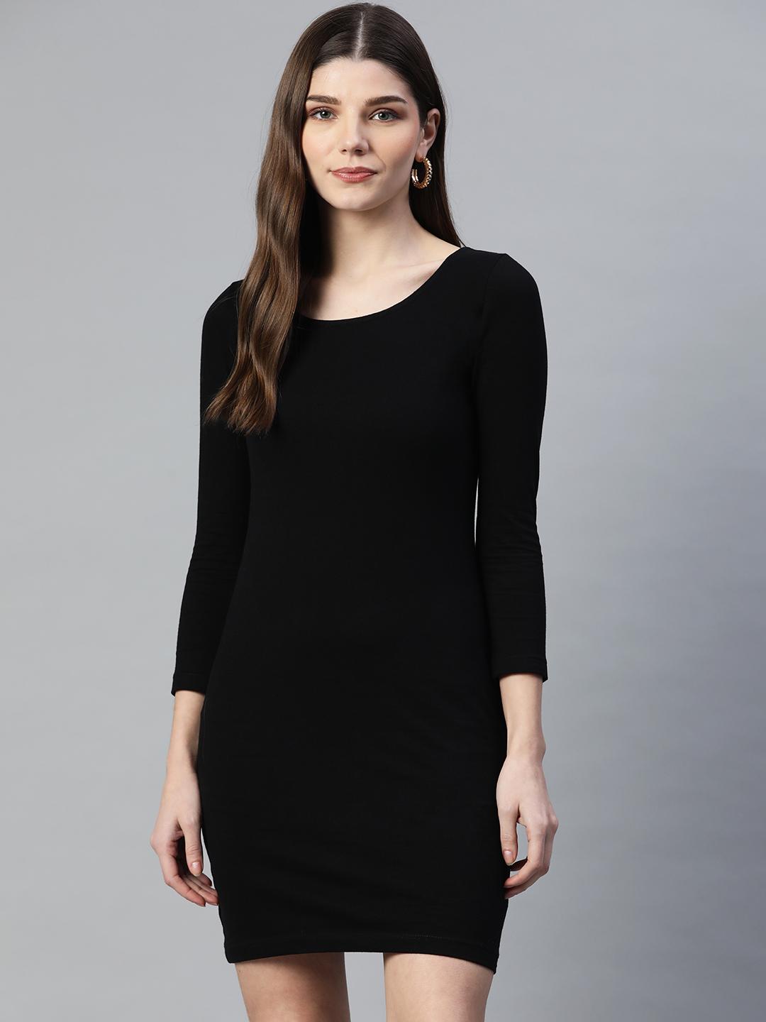 Buy VARUSHKA Women Black Cotton Solid Bodycon Dress - Dresses for Women ...