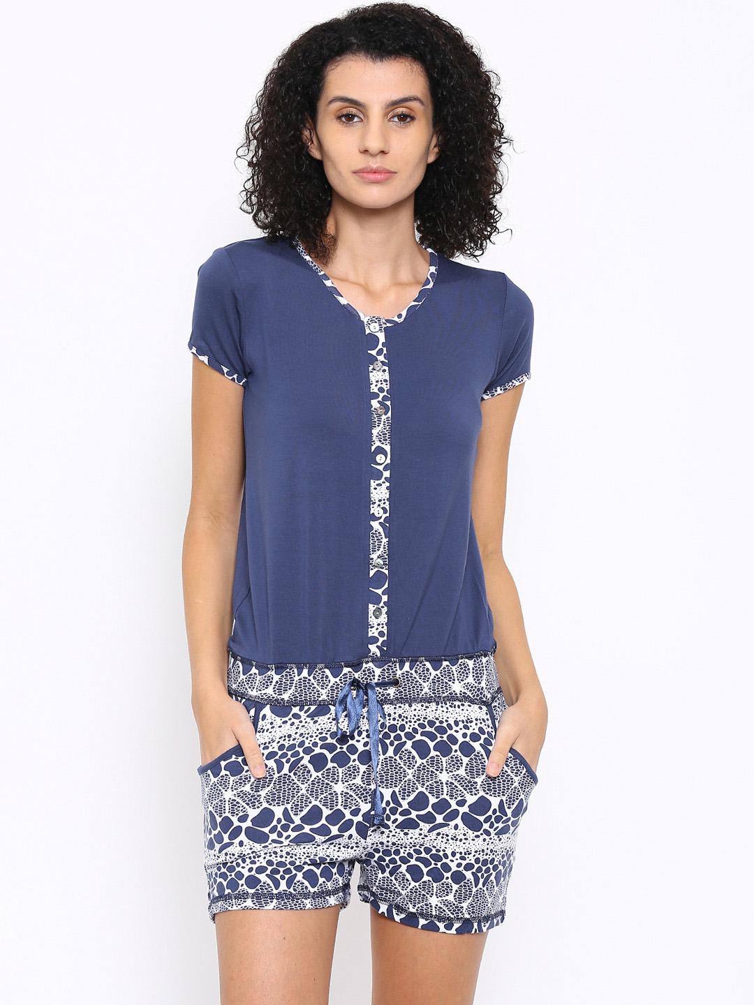 Buy SDL By Sweet Dreams Blue Printed Smart Fit Lounge Playsuit 211516 ...