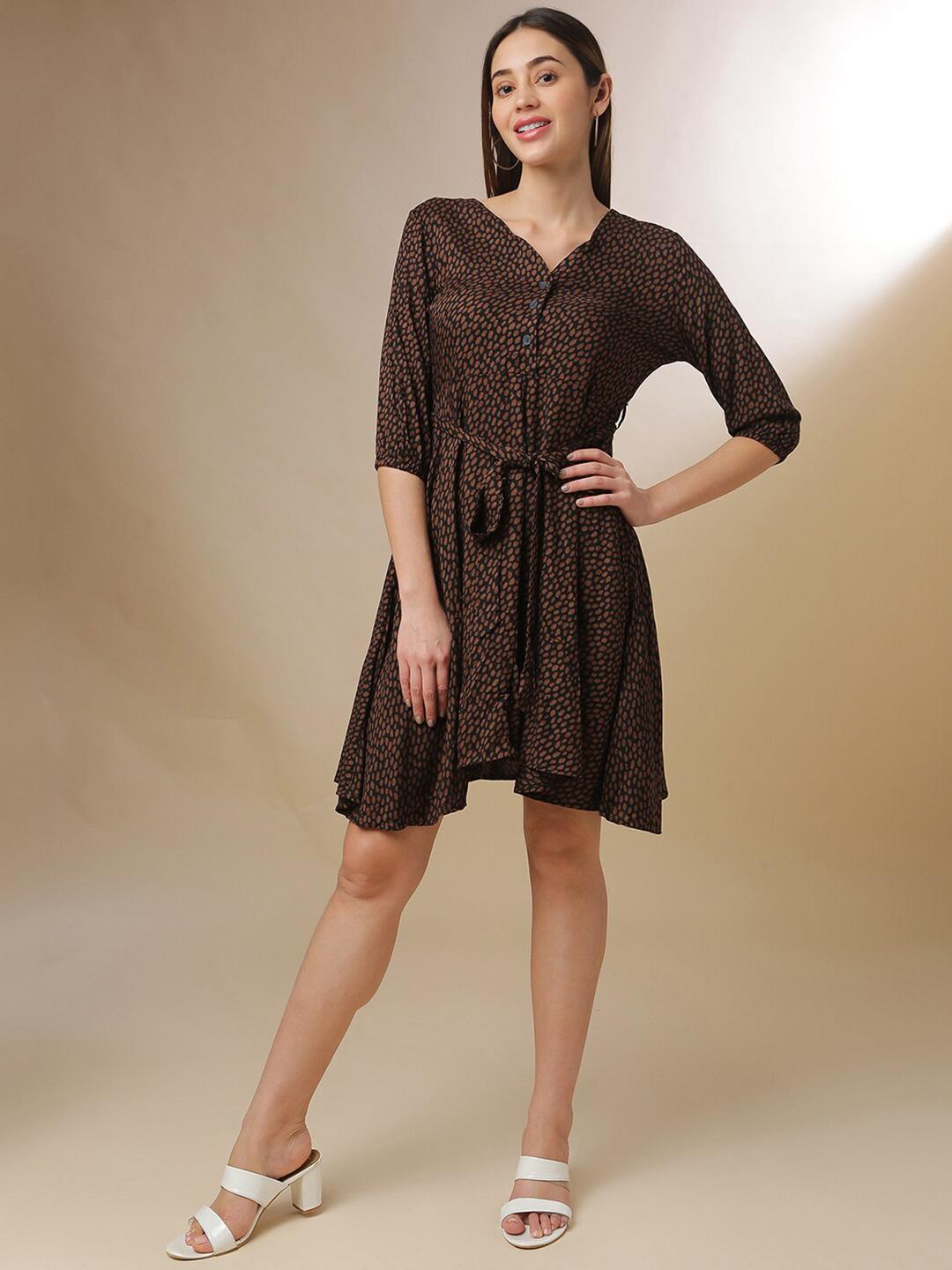 Buy Campus Sutra Brown Animal Printed Dress - Dresses for Women ...