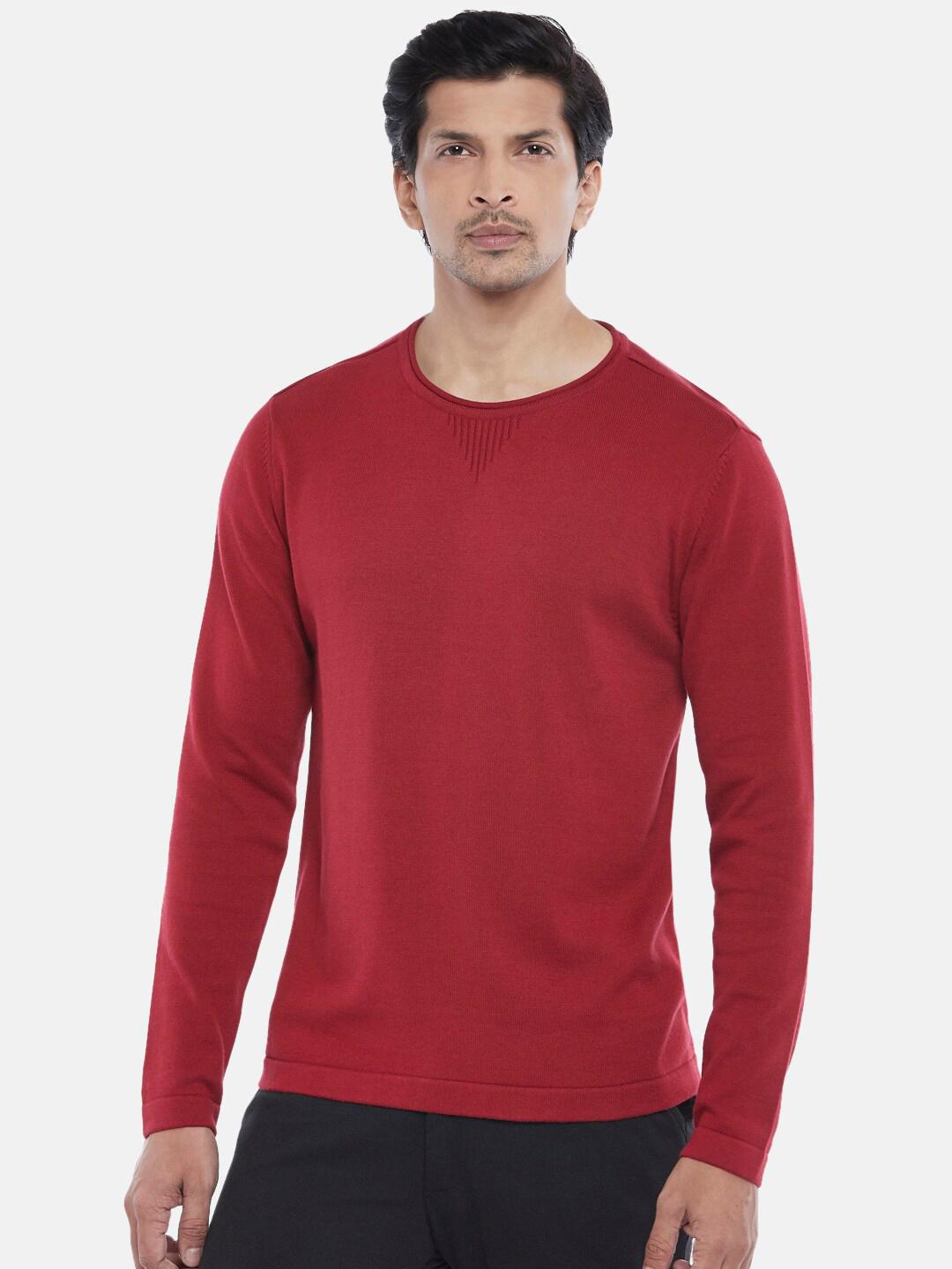 Buy BYFORD By Pantaloons Men Maroon Solid Pure Cotton Pullover Sweater ...