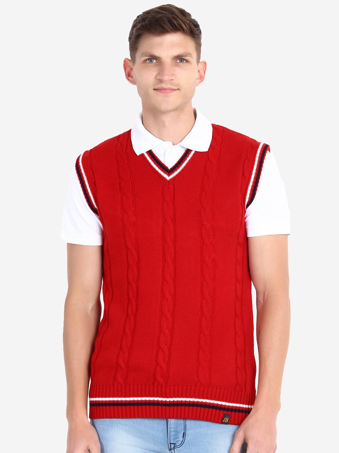 Buy JoE Hazel Men Red Acrylic Self Design Sweater Vest - Sweaters for ...