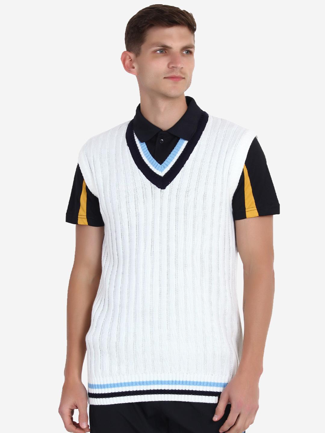 Buy JoE Hazel Men White & Black Acrylic Sweater Vest - Sweaters for Men ...