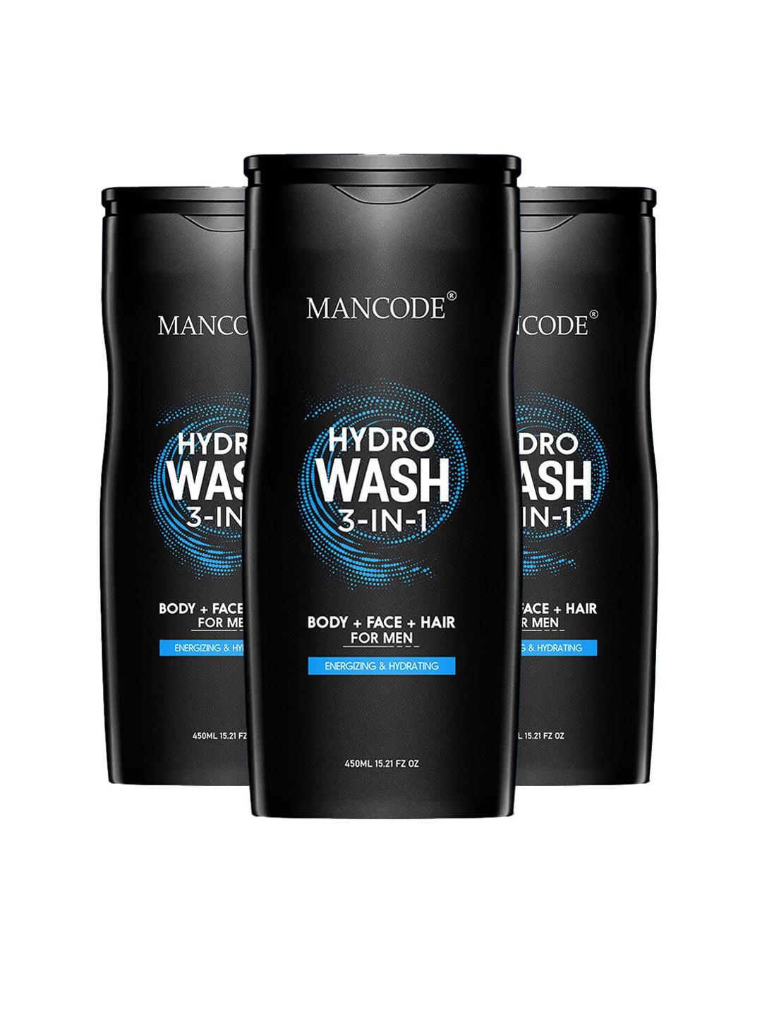 Buy MANCODE Men Set Of 3 Black Hydro 3 In 1 Body Wash 450 Ml Each - Body Wash And Shower Gel for ...