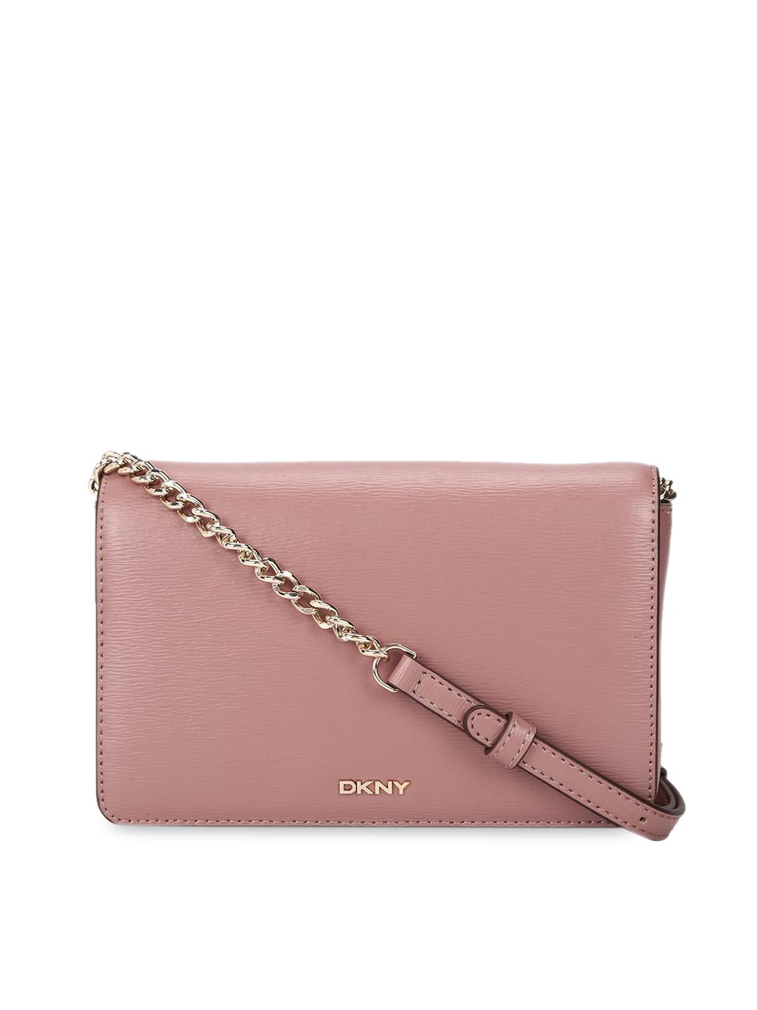 Buy DKNY Women Dusky Pink Solid Leather Structured Sling Bag - Handbags ...