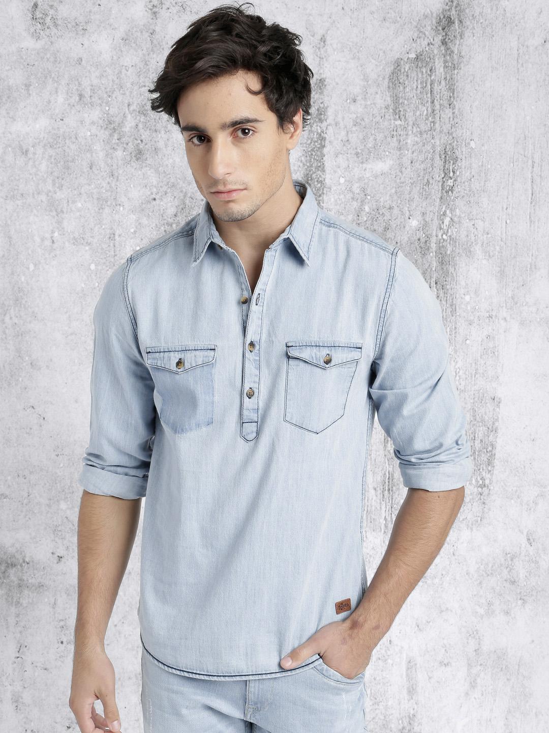 Buy Roadster Men Blue Regular Fit Denim Shirt - Shirts for Men 1668031 ...
