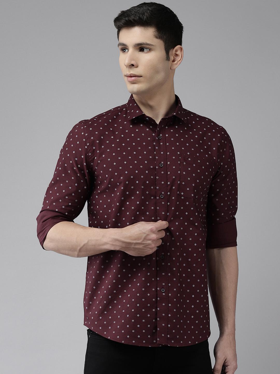 Buy Blackberrys Men Maroon Pure Cotton Self Design India Slim Fit ...