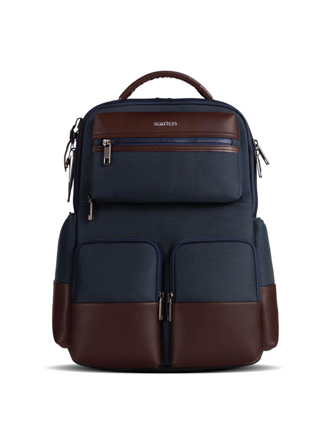 Buy Scarters Unisex Navy Blue & Brown Colourblocked Laptop Bag ...