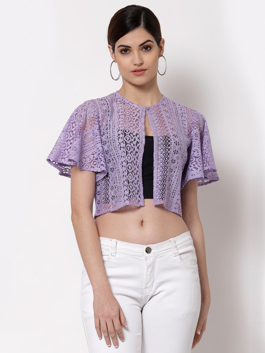 Buy Style Quotient Women Purple Crop Sheer Shrug - Shrug for Women ...